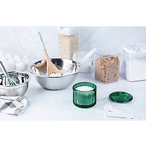 KooK Glass Salt Cellar, with Lid, Embossed Pressed Glass, Clear Storage Container, for Coffee, Sugar, Spices and Candies, 10 oz (Emerald Green)