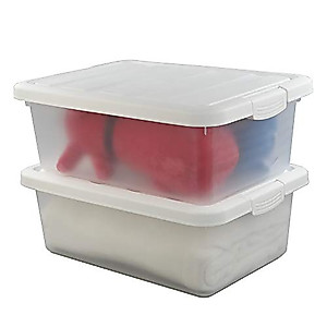 Wekioger Versatile Storage Organizer Plastic Bins with Lids, White 2 Packs, 14 Quart.