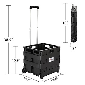 DEAOTEK Wheels Rolling Crate - Collapsible Rolling Cart Folding Teacher Rolling Bag Box for Store and Transport Your Tools Files Books School Supplies, Holds 75 lbs