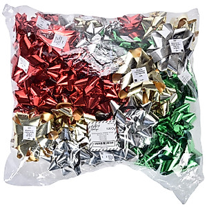 120 Christmas Bows Self Adhesive for Presents Wreaths Wrapping Holiday Gifts Includes Large Medium Small and Mini Sizes in Red Green Silver and Gold 24 of 4", 30 of 3", 30 of 2",and 36 1" Bows