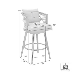 Zella Outdoor Patio Swivel Counter Stool in Aluminum with Light Gray Rope and Earl Gray Cushions