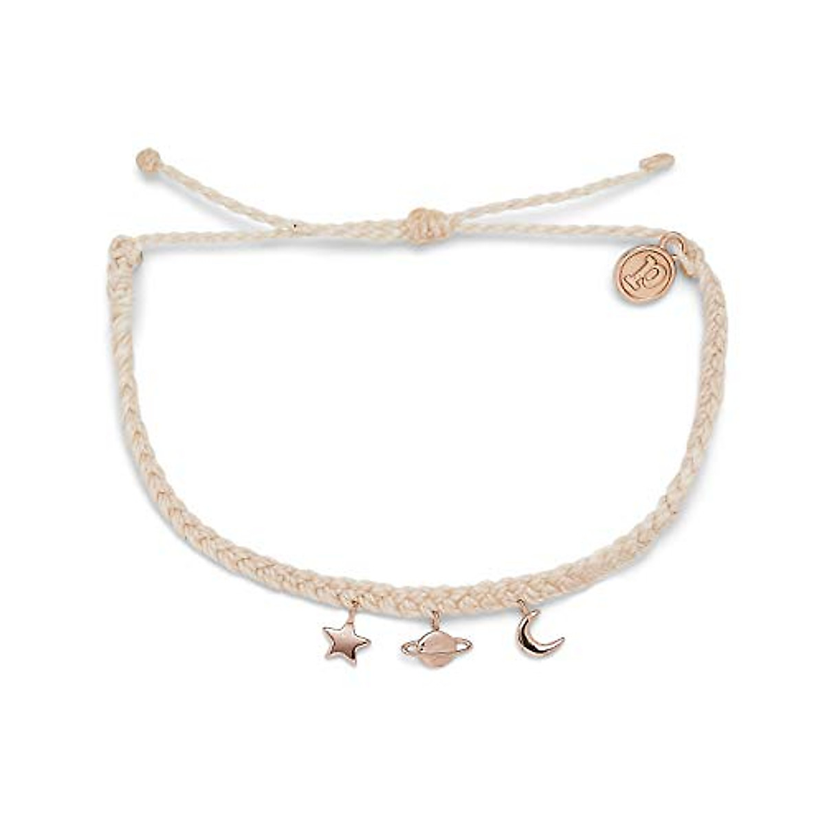Pura Vida Rose Gold Cosmic Charms Bracelet - 100% Waterproof, Adjustable Band - Brand Charm, Vanilla
