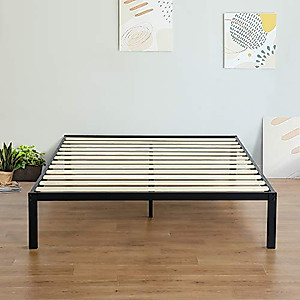 Olee Sleep 14 inch Modern Metal Platform Bed Frame / Mattress Foundation / Wood Slat Support / No Box Spring Needed, Full, Black