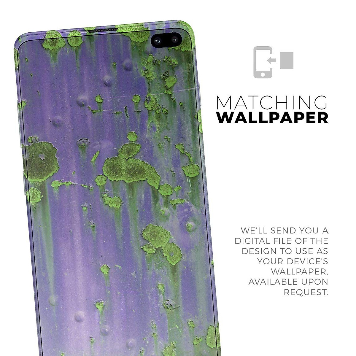 DesignSkinz Purple Metal with Lime Green Rust Protective Vinyl Decal Wrap Skin Cover Compatible with The Samsung Galaxy S20 (Screen Trim & Back Glass Skin)