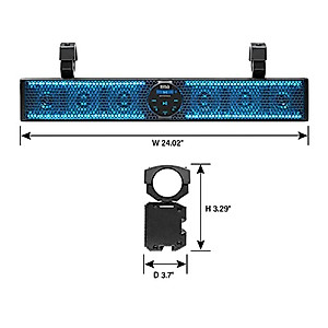 BOSS Audio Systems BRT25SLR ATV UTV Sound Bar Speaker System - 25 Inches Wide, IPX5 Rated Weatherproof, Bluetooth Audio, Amplified, 3 inch Speakers, 1 Inch Tweeters, USB Port, Multicolor Illumination