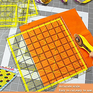 VPVPV 4 Piece Quilting Ruler,Acrylic Square Ruler,Quilting Templates,with Non Slip Rings 25 Pieces（4.5“X4.5”、6“X6”、9.5“X9.5”、12.5“X12.5”） (Yellow)