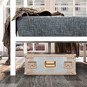 YITAHOME Canopy Bed Frame Metal Four Posters 14 Inch Platform with Built-in Headboard Strong Metal Slat Mattress Support, No Box Spring Needed, White, Queen Size