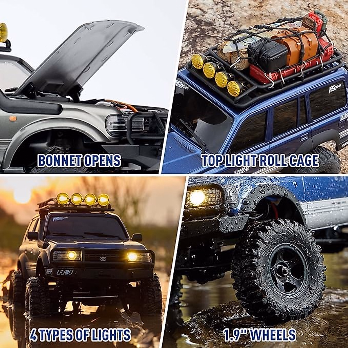 EAZYRC FMS Fcx18 1/18 Land Cruiser 80 Toyota RC Rock Crawler RTR 4x4 Off-Road Waterproof Hobby Grade RC Trucks All Terrains for Adults with 2.4Ghz Radio,Battery (yellow)