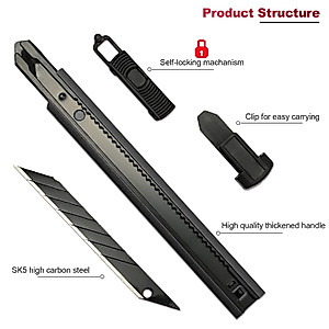 FOSHIO Black Vinyl Wrap Tool Kit, Car Vinyl Wrap Window Silicone Squeegee, Small Squeegee, Mini Squeegee, Utility Knife Retractable and Wrapping Paper Cutter, Squeegee for Vinyl Window Tint Tool Kit