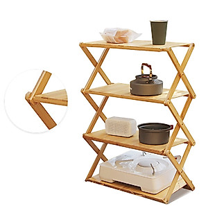 Rosvola Foldable Wood Rack, Strong Bearing Capacity Wide Applications Camping Portable Folding Shelf for Outdoor (4 Layers)