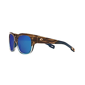 Costa Del Mar Womens Waterwoman Rectangular Sunglasses, Shiny Wahoo/Blue Mirrored Polarized-580G, 55 mm