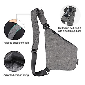 KOSMCCO Smell Proof Sling Bag, Unisex Activated Carbon Lining Over the Shoulder Sling Smell Proof Bag Chest Bag for Travel, Grey