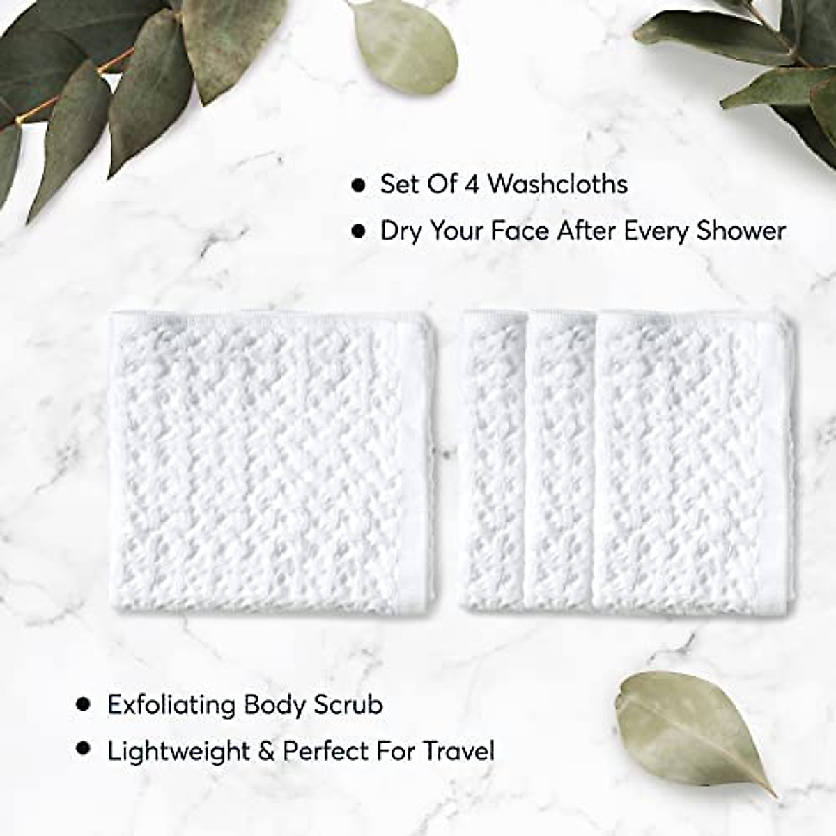 Sutera - Wash Towels Extra Absorbent Silverthread Washcloths Set - Pack of 4 White - 100% CA-Grown Cotton - Luxury Soft Durable Quick Drying Fabric Bathroom Face Cloths 12"x12"