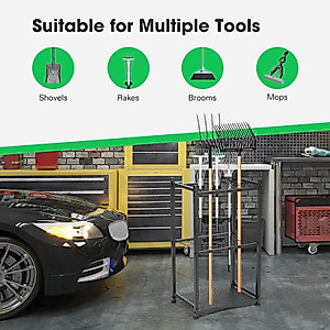 VIVOSUN Garden Tool Organizer, Heavy Duty Steel Tool Rack Tool Stand, Up to 35 Long-Handled Tools, Yard Tool Storage for Garage Shed Home and Outdoor, Angular Style with Anti-tipping Design