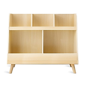 Curipeer Kids Bookshelf, Baby Book shelf and Toy Organizer, Wooden Open Bookcase with 5 Cubbies, 2-Tier Baby Storage Display, Christmas and Birthday Gifts for Playing Room, Nursery, Natural Wood Color