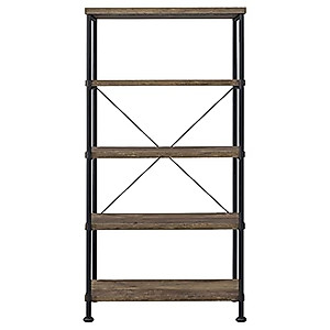 Coaster Furniture Analiese Rustic Industrial 4 Shelf Bookcase Bookshelf Etagere Composite Wood Shelves Metal Frame Brown Oak Black 802543