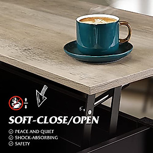 WLIVE Modern Rustic Coffee Table with Storage Shelf and Hidden Compartment,Wood Lift Tabletop for Home Living Room,Black,Greige.