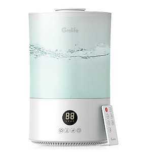 Grelife Humidifiers for Bedroom, 4L Top Fill Cool Mist Humidifier with Night Light, Quiet, Humidistat, Auto Shut-Off, Timer, Easy Clean, Ultrasonic Air Humidifier for Home, Baby Nursery & Plants