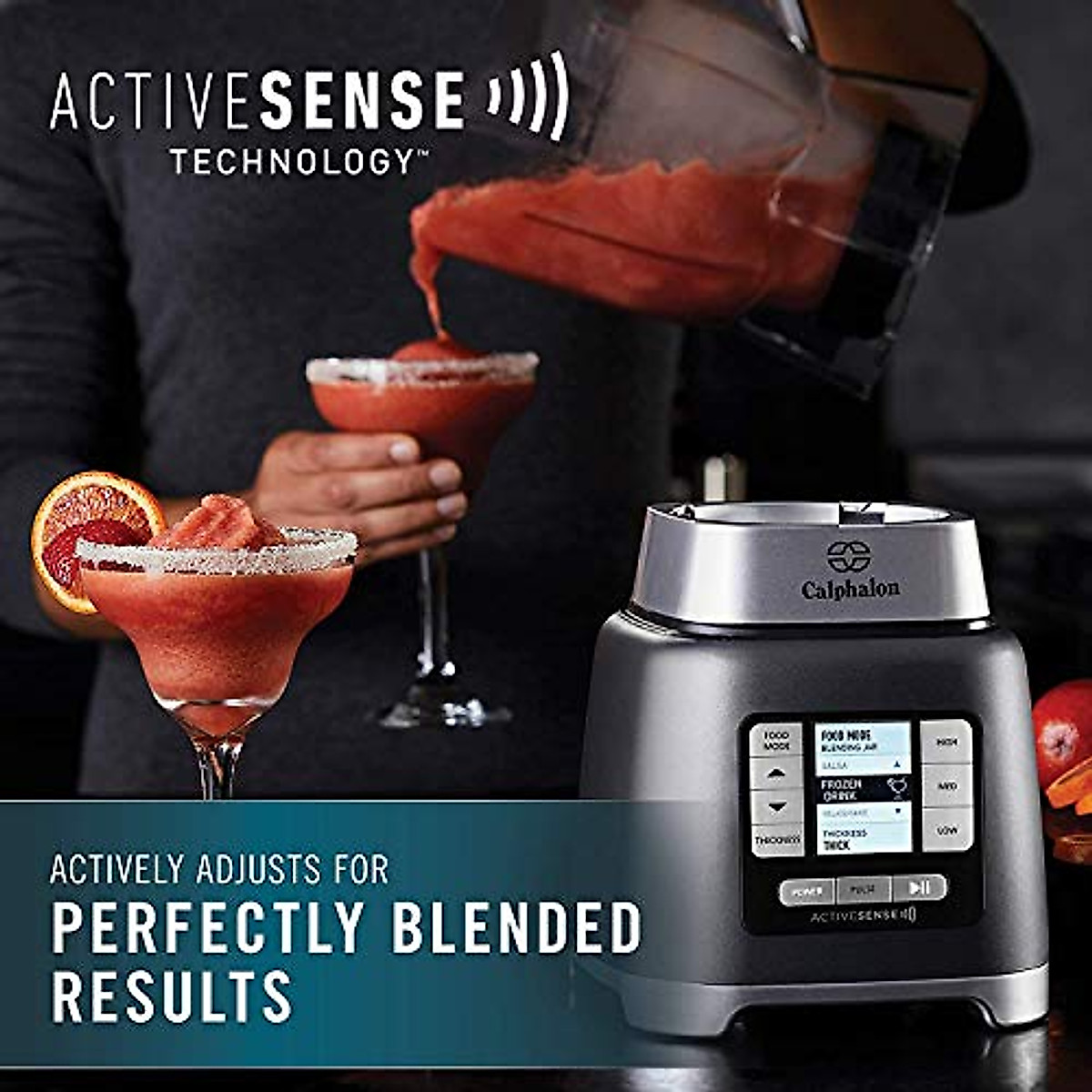 Calphalon Blender for Shakes, Smoothie, Salsa, Milkshake, Frozen Drinks, and Juices with 68-oz BPA-Free Tritan Jar and 24-oz Portable Blender Bottle, ActiveSense 1200-Watt Motor, Dark Stainless Steel