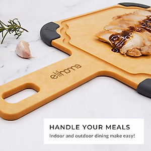 Elihome Paddle Series 2-in-1 Bundle, Wood Fiber Cutting Board & Serve Board with Handle, Knife Freindly, Dishwasher Safe, Non slip, Juice Groove, Reversible, 13" X 7" Medium & 18" x 7" Large