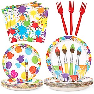 DECORLIFE Paint Party Supplies Serve 24, Paint Party Decorations Plates and Napkins Sets, Art Birthday Party Decorations for Kids Adults, 96 PCS