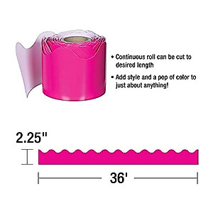 Carson Dellosa 36 Ft Scalloped Hot Pink Bulletin Board Borders, Classroom Borders for Bulletin Board, White Board, Cork Board, Locker, and Classroom Décor, Bulletin Board Trim