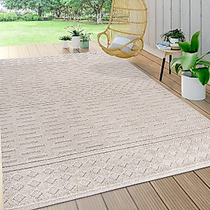 JONATHAN Y SBH100A-5 Xlendi High-Low Pile Moroccan Geometric Indoor Outdoor Area-Rug Bohemian Contemporary Easy-Cleaning High Traffic Bedroom Kitchen Backyard Patio Porch Non Shedding, 5 X 8, Beige
