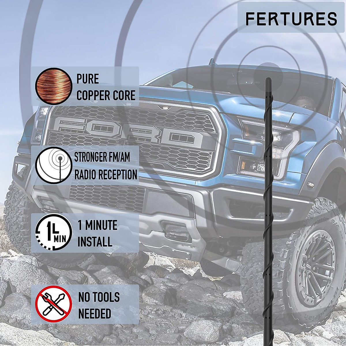 KSaAuto 16 Inch Antenna for Ford F150 2009-2024 F150 2017-2024 F250 F350 Bronco Truck Antenna Replacement Designed for Optimized FM/AM Radio Reception