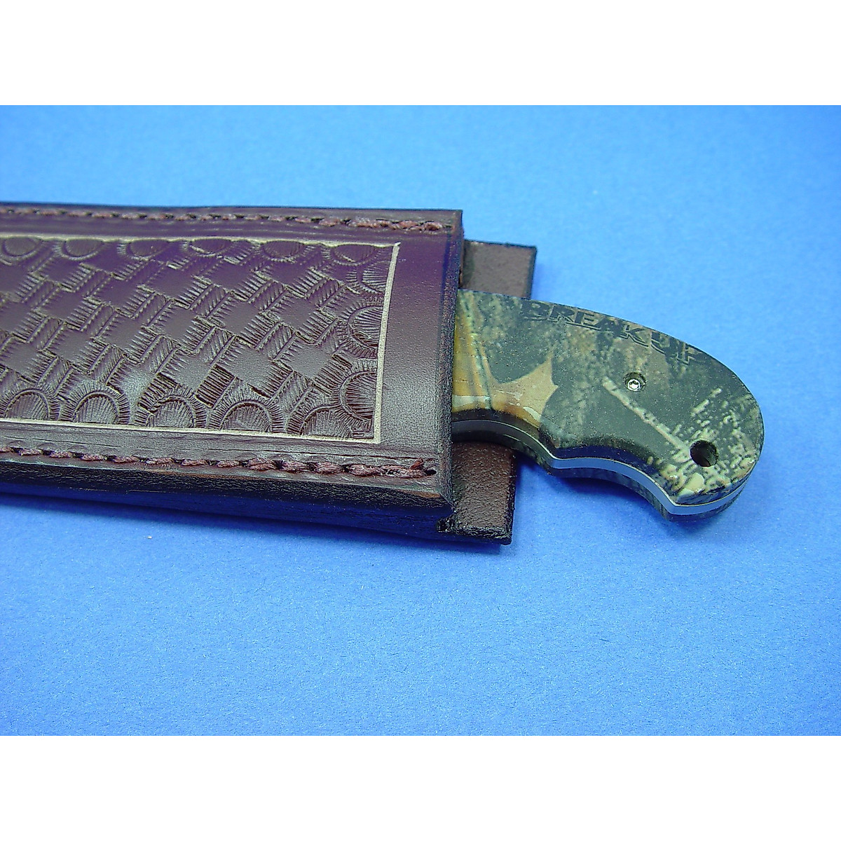 Basket Weave Pattern Pocket Sheath for Fixed Blade Knife, 5 3/4" Premium Leather Knife Holder, Dark Brown