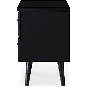 Adore Décor Lennox Mid-Century Side Table 2 Drawers Storage Nightstand, Matte Chrome Handle, Black