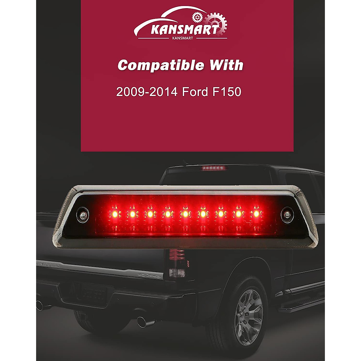 Third Brake Light Compatible with 2009 2010 2011 2012 2013 2014 Ford F150 3rd Brake Light Led Cab Cargo Tail Lights High Mount Brake Light with Seal Gasket