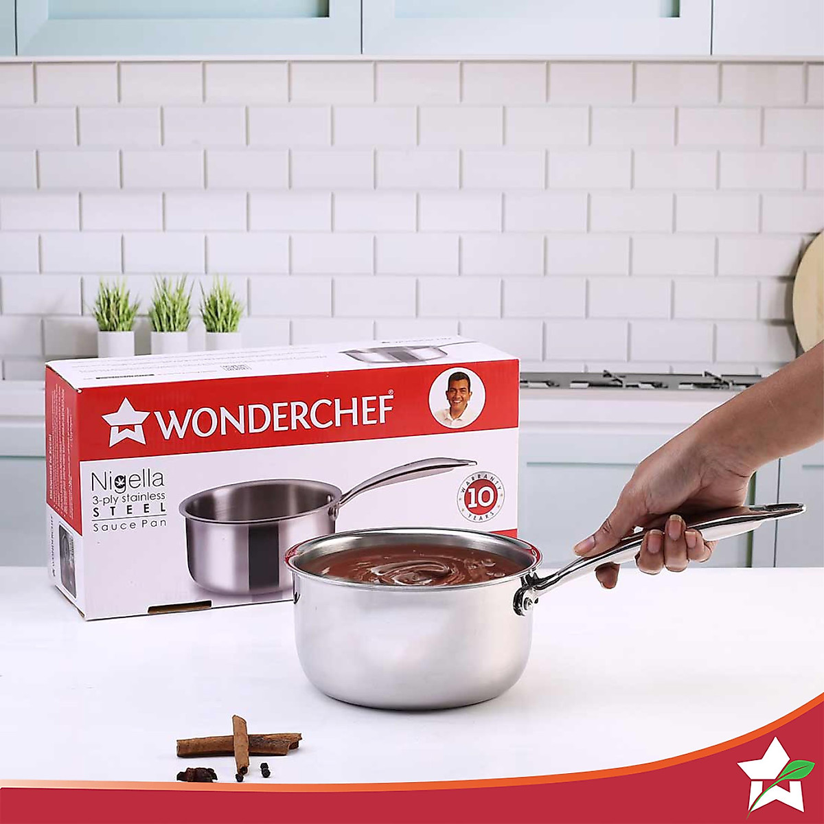 Wonderchef Nigella Tri-ply Stainless Steel 16 cm Sauce Pan | 1.5 Liters | 2.6mm Thickness | Silver |10 Years Warranty