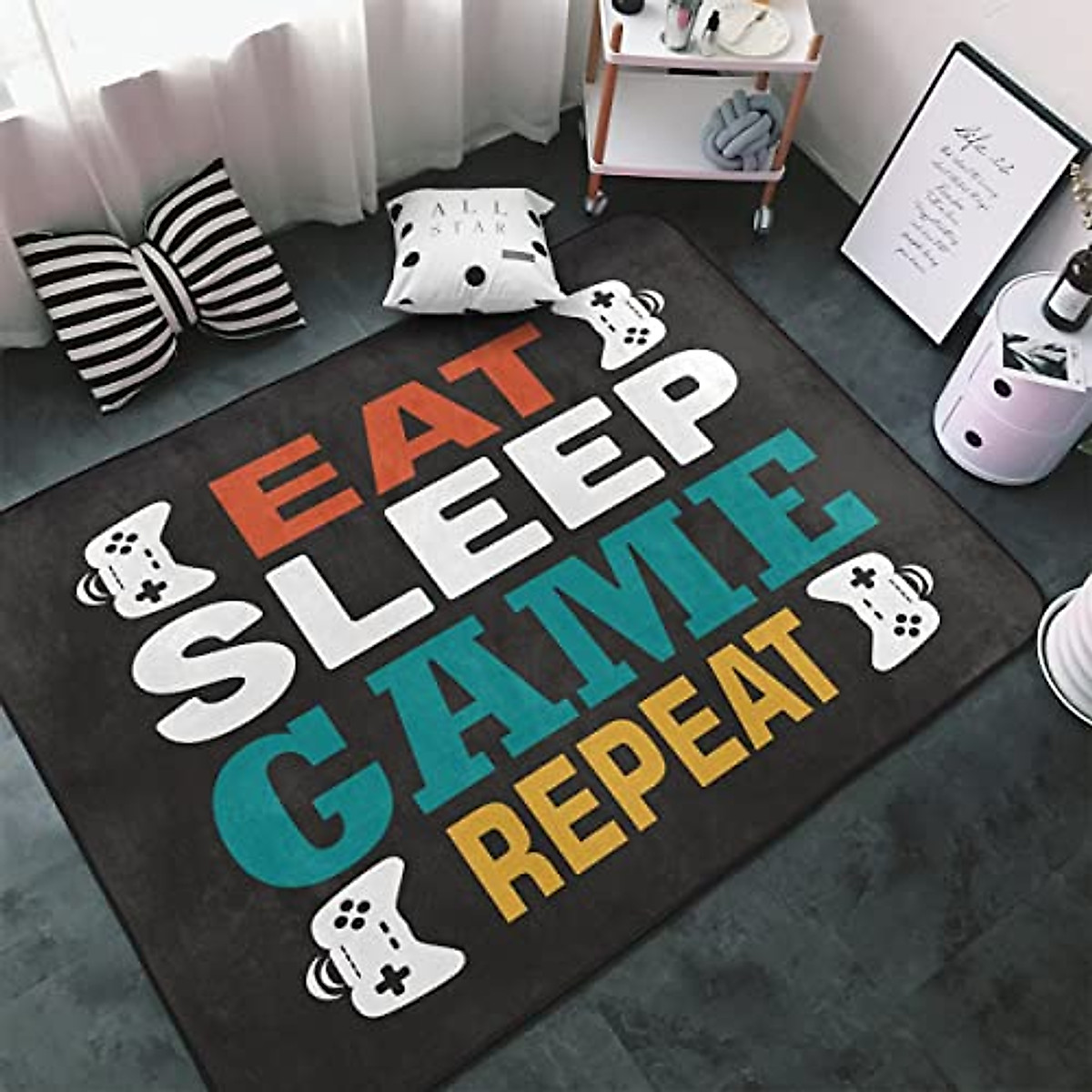 Arctic Residents Gaming Area Rugs,Funny Game Quotes Eat Sleep Game Repeat Bedroom Living Room Kitchen Mat, Non-Slip Floor Mat Doormats Nursery Rugs, Children Play Throw Rugs Carpet Yoga Mat