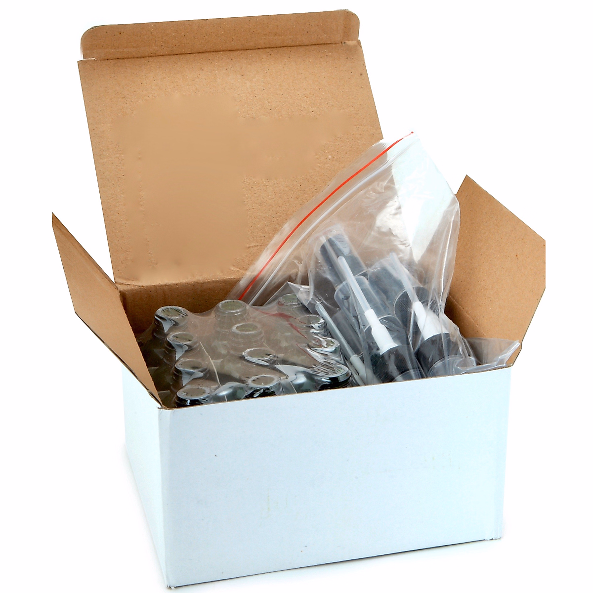 Vivaplex, 24, Clear, 1 ml (1/4 Dram) Glass Bottles, with Orifice Reducers and Black Caps