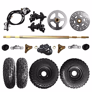 Togarhow 29inch 740mm Rear Axle Shaft Kit with 4.10-6 Front/Rear Wheels Tires 6" Rims Brake Assembly and Chain and Sprocket & Steering Knuckle Set Suitable for Go Kart Quad Trike Drift Bikes