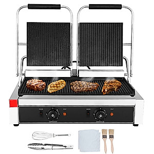 ZXMOTO Commercial Panini Press Sandwich Maker 110V Electric Stainless Steel Sandwich Maker Toaster No-stick Panini Maker with Dual Temperature Control for Hamburgers Sandwich Steaks, 122-572℉