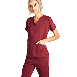 Dagacci Medical Uniform Women's Scrubs Set Stretch Contrast Pocket Burgundy XXL