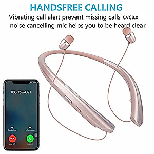 Retractable Bluetooth Headphones Neckband, Wireless Headsets Stereo Earbuds Earphone Noise Canceling with Mic Compatible with iPhone,Samsung,Android,iPad,PC