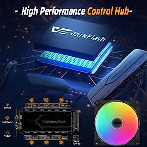 darkFlash 120mm RGB Case Fan, CX6 Addressable ARGB Fan with RGB PWM Fan Hub, High Airflow 5V Motherboard Sync, Ultra Quiet, PWM Static Pressure Fan, High Performance Computer Case Fans, 5 Pack