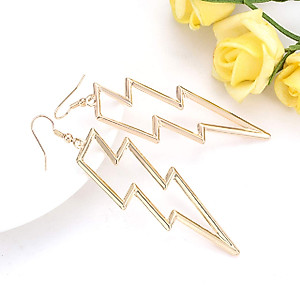 Lightning Bolt Drop Dangle Earrings For Woman Statement Flash Thunder Hook Earrings Punk Fashion Jewelry (Gold)