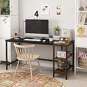 JOISCOPE Study Computer Desk for Home Office,Small Working and Writing Desk with Wooden Storage Shelf,2-Tier Industrial Morden Laptop Table with Splice Board,60 inches(Black Oak Finish)