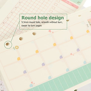 6 Ring Binder Paper, Loose Leaf Paper Colorful Monthly Weekly Daily Planner Page Writing Papers Filler Page for A6 Binder Refillable Journals Notebooks Supplies