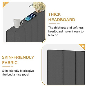 SWISH WEAVERS Queen Size Platform Bed Frame with Headboard, Upholstered Bedframe with Wingback / 12 Solid Wooden Slats/No Box Spring Needed/Noise-Free/Easy Assembly, Light Gray