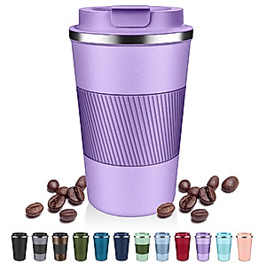 Insulated Coffee Tumblers with Flip Lid 12oz / 17oz, Stainless Steel Travel Coffee Mug Leak Proof, Vacuum Insulated Coffee Mug Thermos Cup, Keeps Cold and Hot for Coffee Tea
