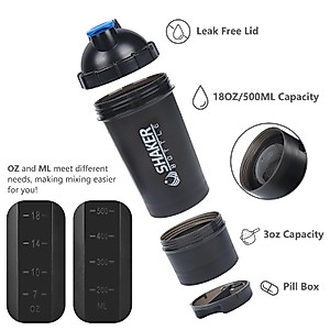 VECH Protein Shaker Bottles with Powder Storage, 500ML Gym Sports Bottle for Protein Mixes Leak Proof Insulated Shaker Cups without Blending Ball Portable Water Bottle (Blue)