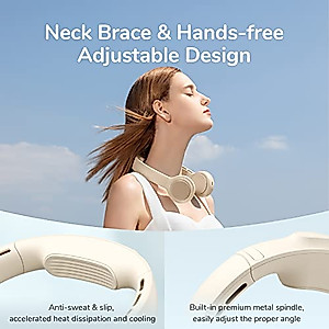 JISULIFE Portable Neck Fan, 4500mAh Bladeless Personal Neck Fan USB Rechargeable Wearable Fan, 3+1 Speeds, Upgraded Airflow & Ultra-quiet, Sweatproof Neck Brace & Hands-free Adjustable Design-Brown
