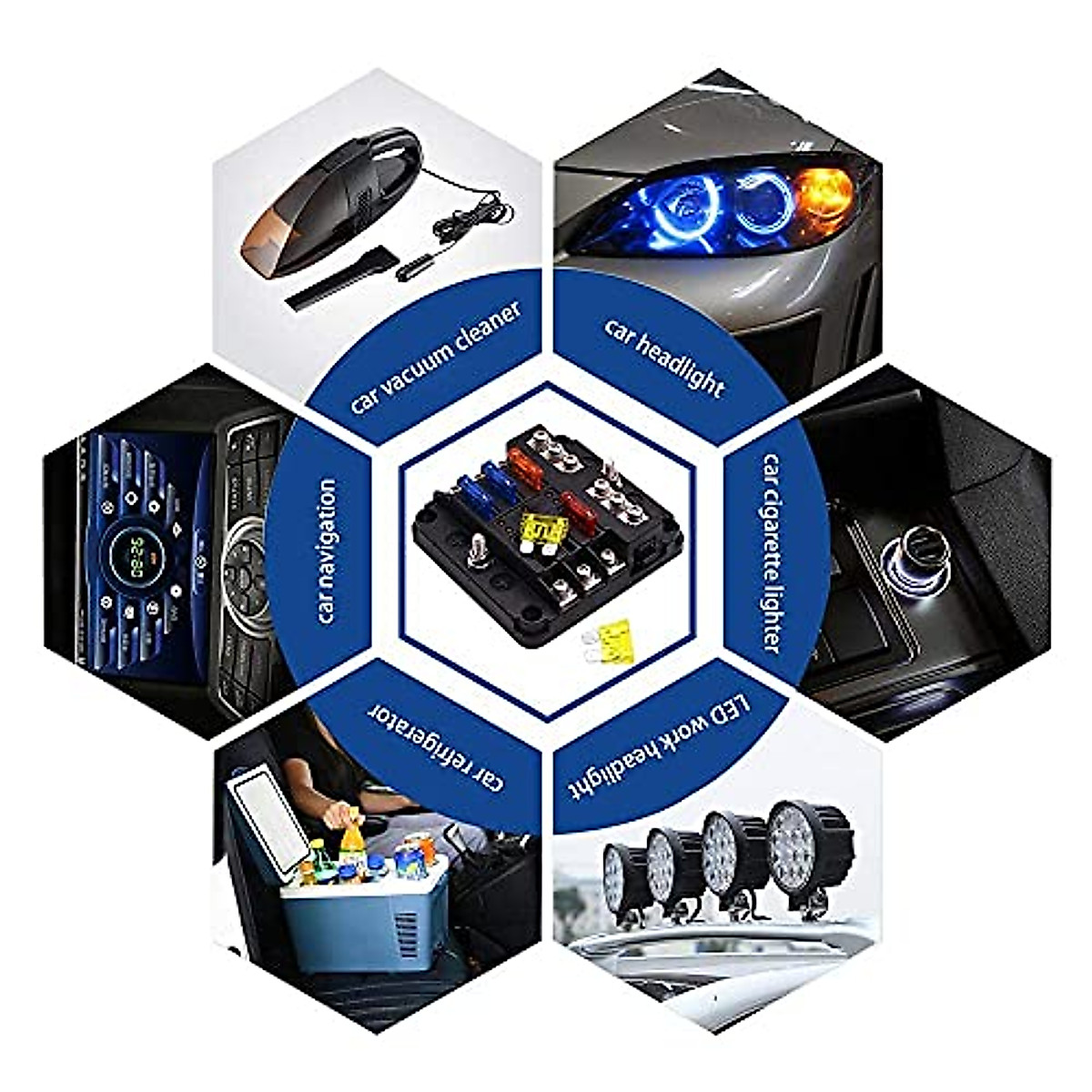 UMISKY 6-Way Fuse Box Blade Fuse Blocks with LED Warning Indicator Damp-Proof Cover for 12V/24V Automotive Car Truck Boat Marine Bus RV Van, 6 Circuit Independent Positive Negative