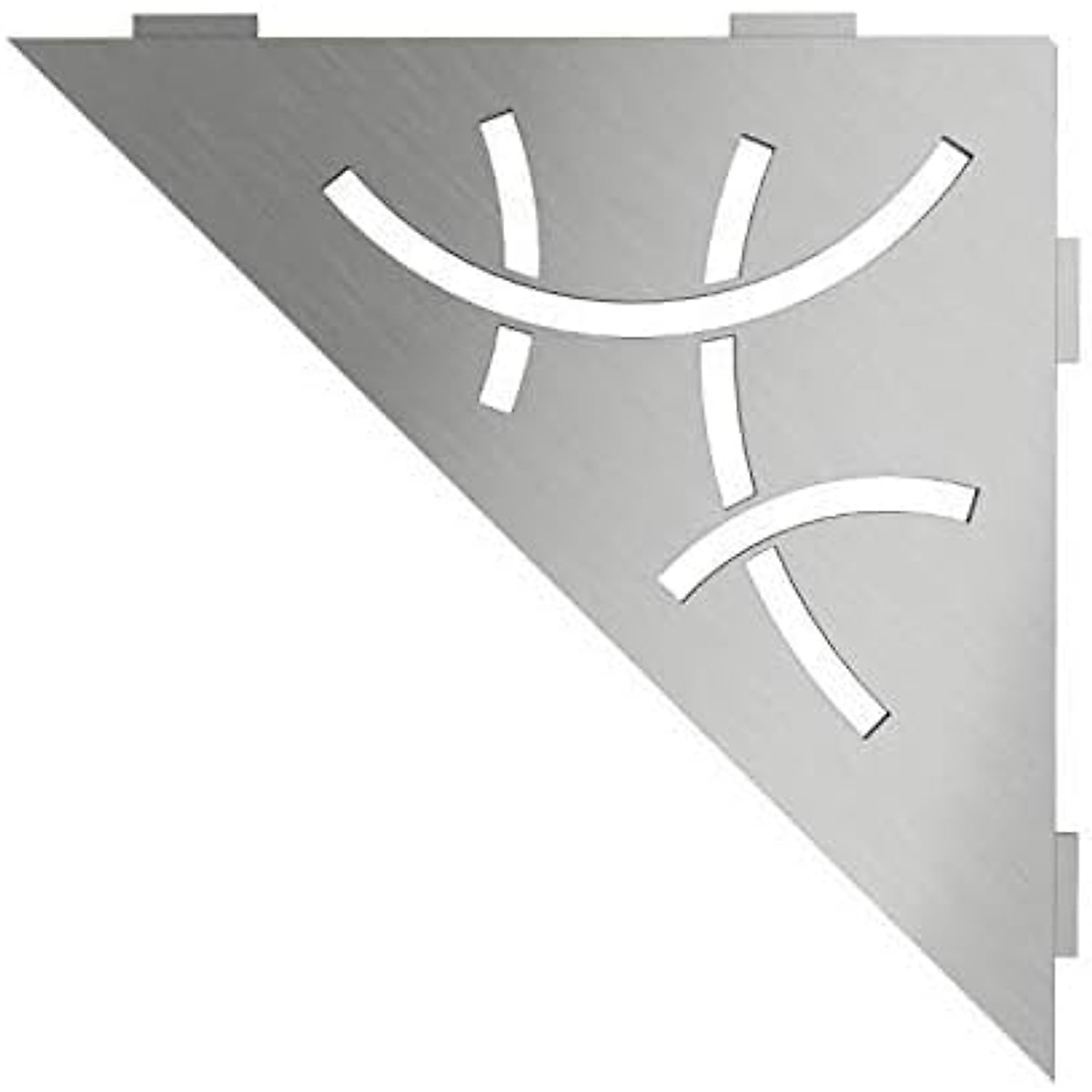 Schluter Triangular Corner Shelf for Tiled Walls - Curve Design, Stainless Steel Material, Brushed Stainless Steel Finish, 3/32” Thick Anchoring Tabs - SES1D6EB