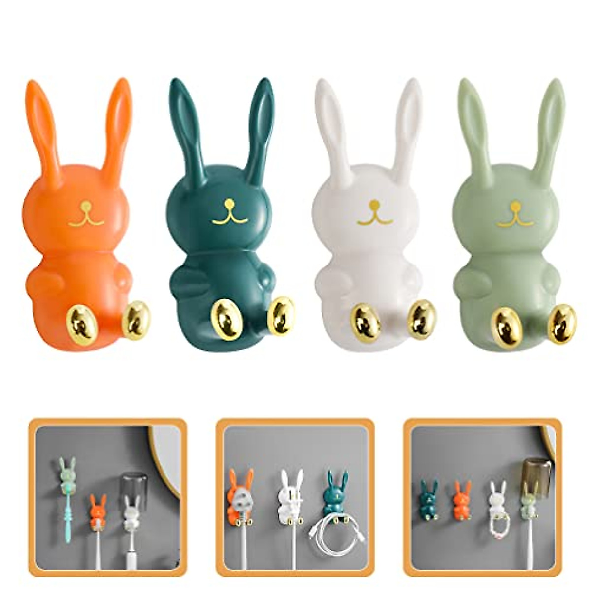 Cabilock 4pcs Adorable Rabbit Nail Free Hook Decorative Wall Hook Utility Hooks Wall Razor Holder Purse Key Holder Hook Towel Hanger Wall Hooks Decorative Wall-Mounted Bag Holder Child abs