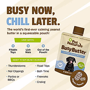 Pet Naturals BusyButter Easy Squeeze Calming Peanut Butter for Dogs, 6 Pouches - Great for Treats, Lick Mats, Training, Calming, and Occupier Toys
